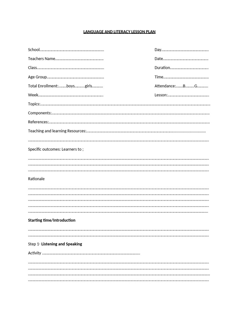 Language and Literacy Lesson Plan 2022-1 | PDF | Learning | Education ...