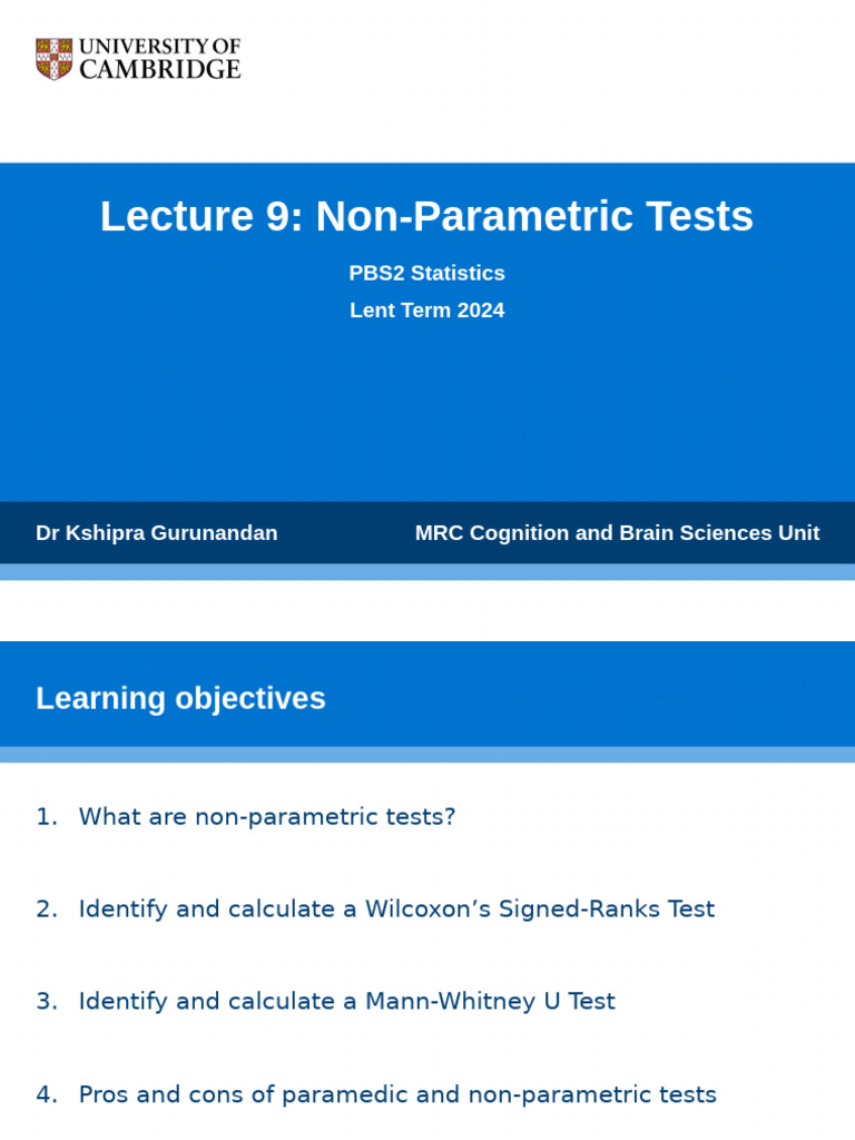 9 Non-Parametric Tests | PDF | Student's T Test | Nonparametric Statistics