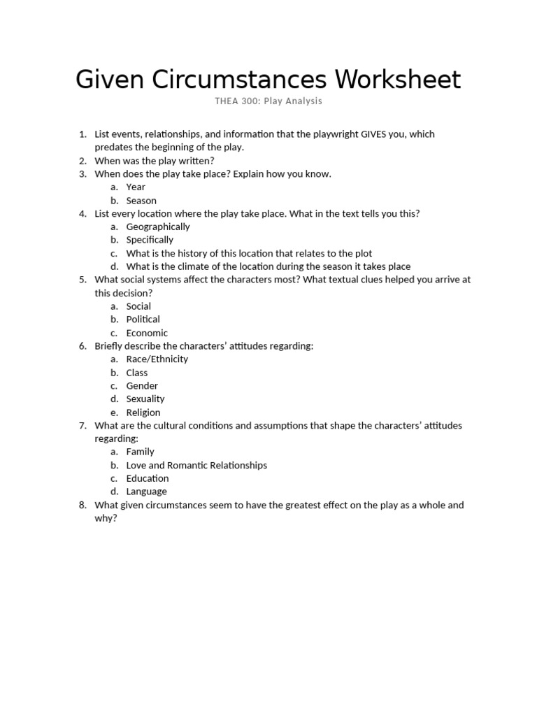 Given Circumstances Worksheet | PDF