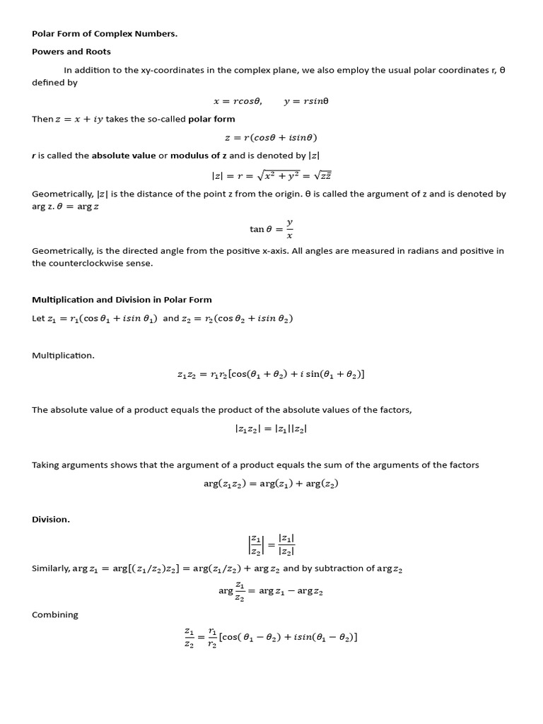 Math7 Lec2 Complex Polar | PDF | Complex Number | Angle