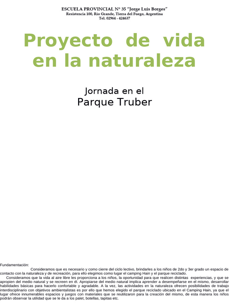 Proyecto Educativo en la Naturaleza | PDF | Enseñando | Maestros