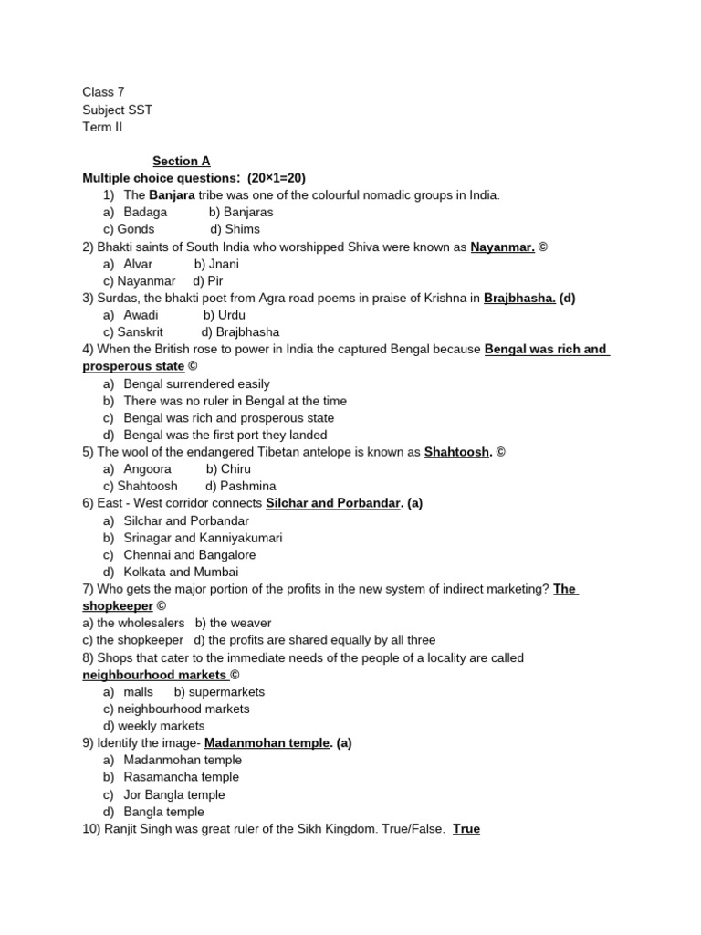 Class 7 Answer Key Term II | PDF | Tide | Moon