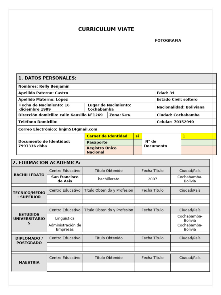Curriculum Vitae Benjamin | PDF | Bolivia