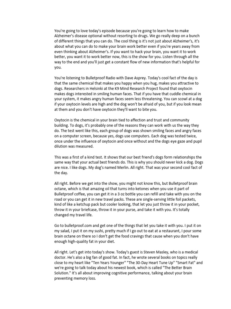 Dr. Steven Masley Transcript | PDF | Diabetes | Alzheimer's Disease