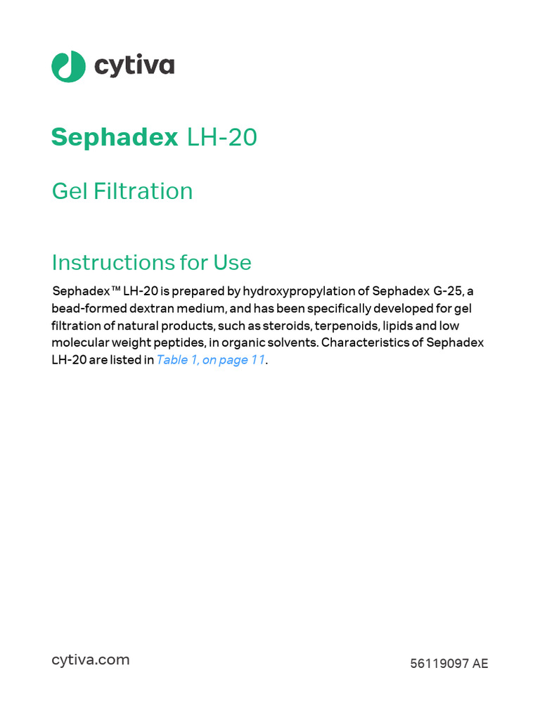 Sephadex LH-20 Gel Filtration Guide | PDF | Elution | Separation Processes