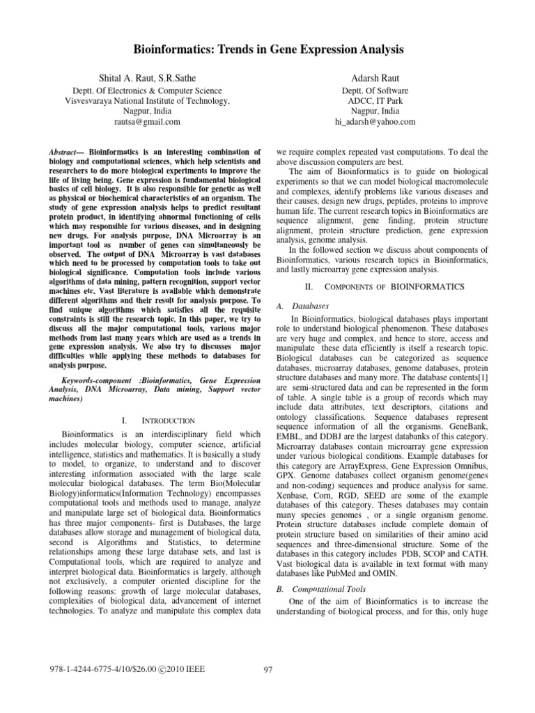 Bioinformatics - Trends in Gene Expression Analysis | PDF | Bioinformatics | Nucleic Acid Sequence