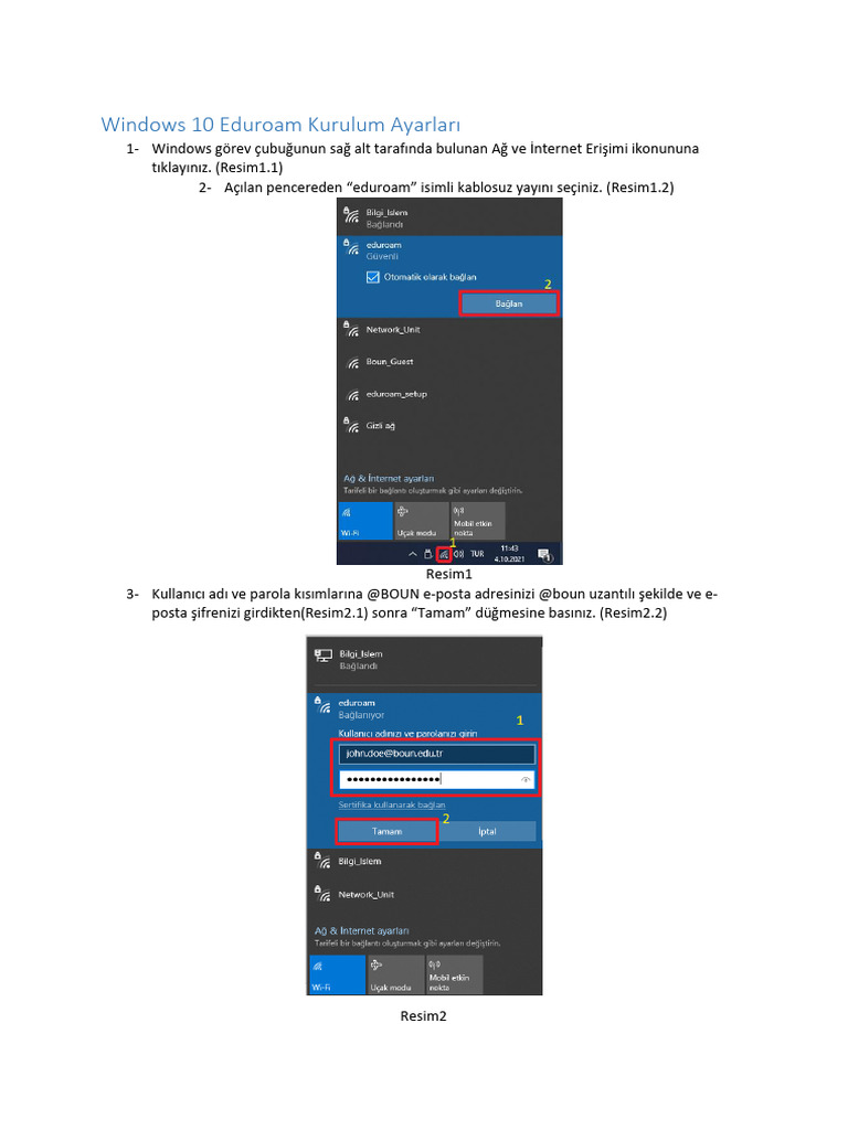 Windows 10 Eduroam Kurulum Ayarlari 2021 | PDF