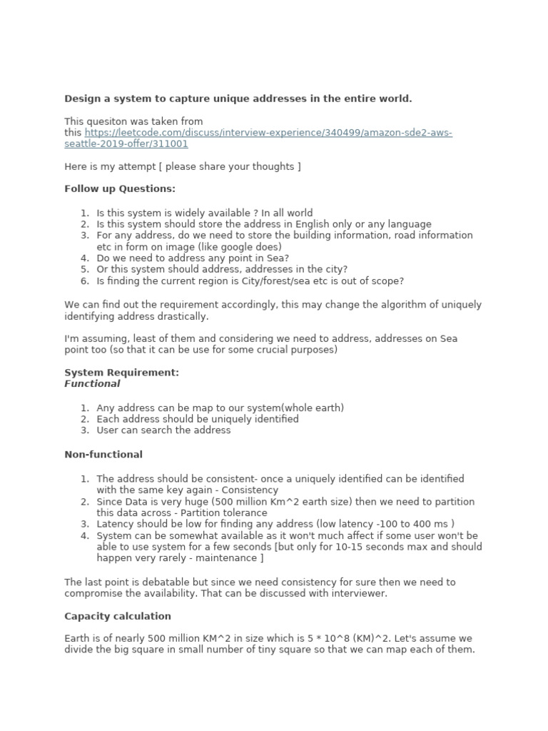 Amazon - System Design - System To Capture Unique Addresses in The ...