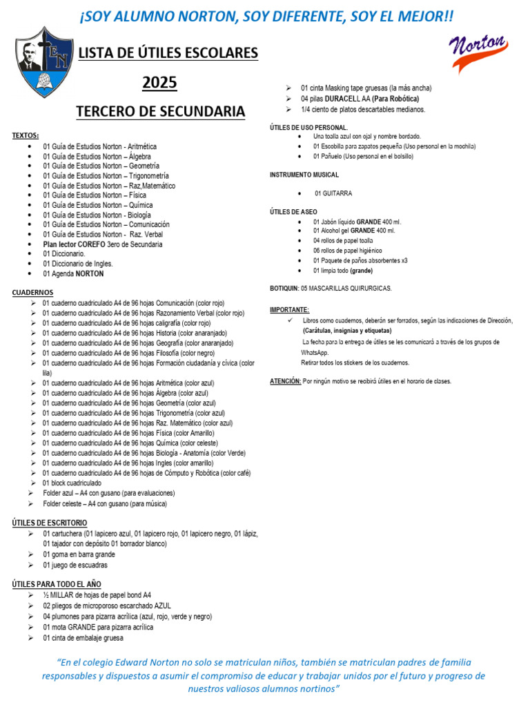 Lista 3ero Secundaria | PDF | Color