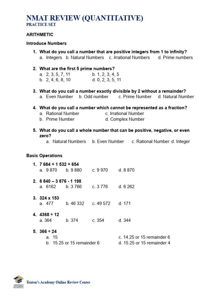 Nmat Quantitative - Practice Set | PDF | Numbers | Equations