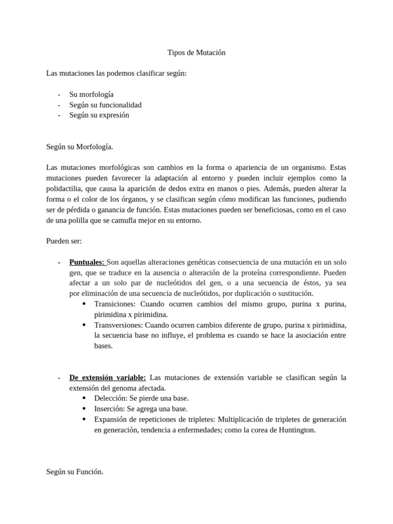 Tipos de Mutación | PDF | Mutación | Gene