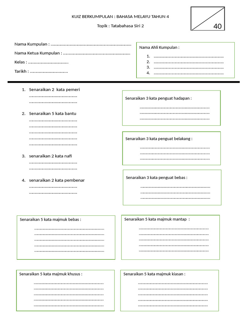 Kuiz Berkumpulan BM Tahun 4 Siri 2 | PDF