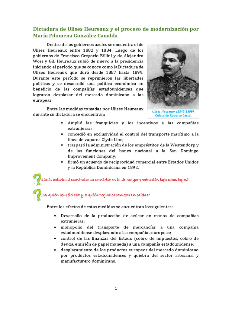 Dictadura de Ulises Heureaux y El Proceso de Modernizacion Por Maria ...