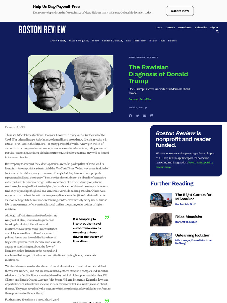 Boston Review. SCHEFFLER, Samuel. The Rawlsian Diagnosis of Donald ...