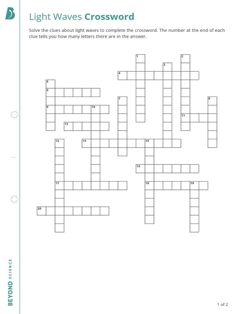 Light Waves Crossword | PDF | Light | Color
