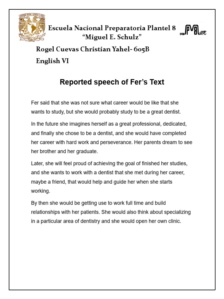 Reported Speech - Rogel Cuevas Christian Yahel | PDF