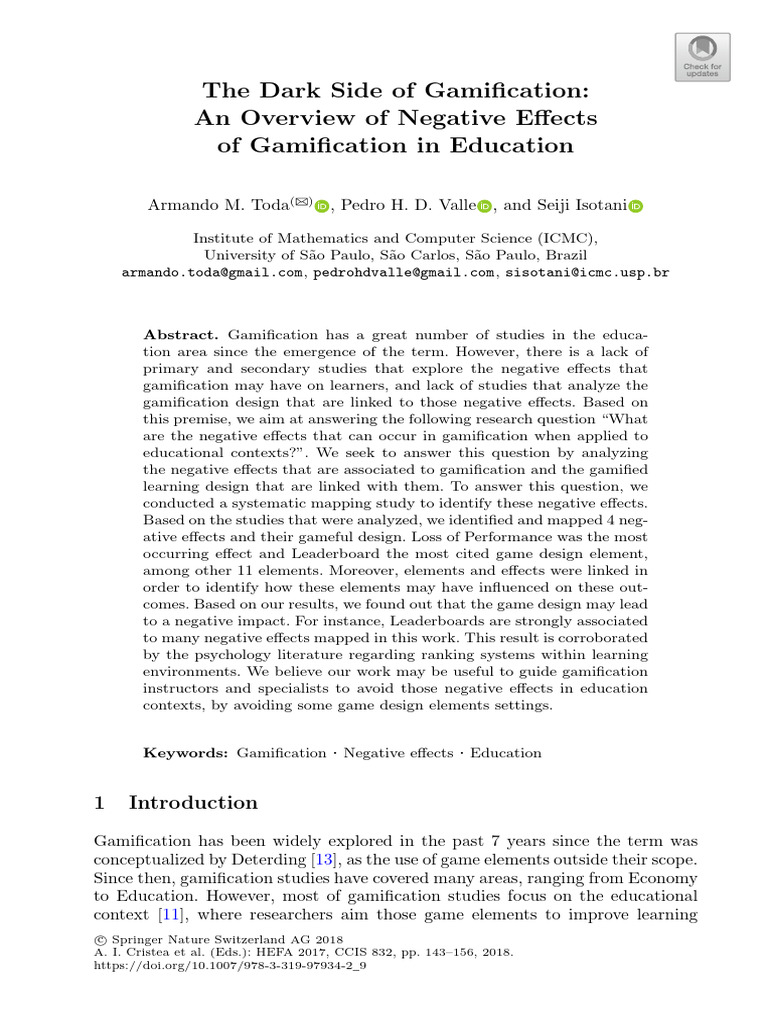 Negative Effects of Gamification in Education | PDF | Learning | Motivation