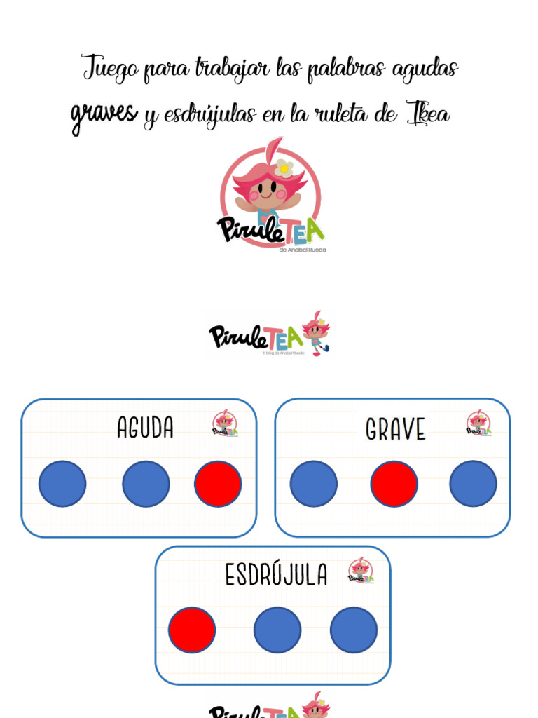 Juego de palabras agudas, llanas y esdrújulas | PDF