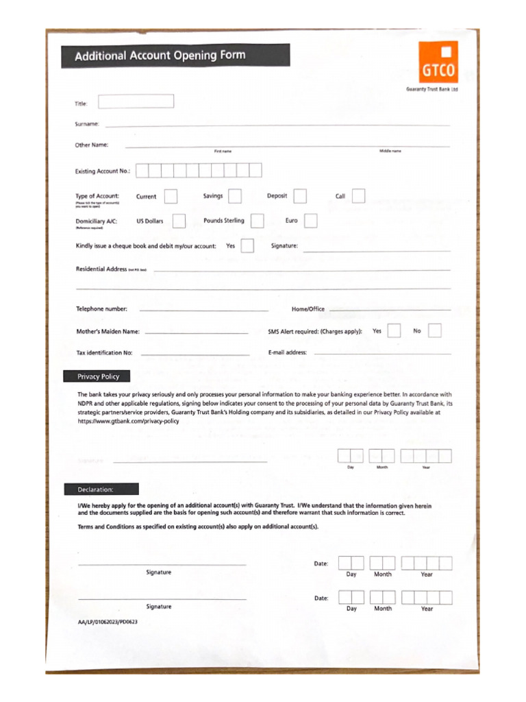 Additional Account Opening Form | PDF