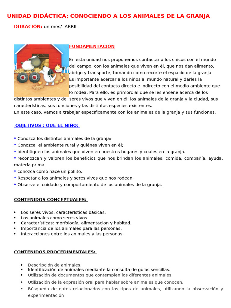 Animales de la Granja: Aprendizaje Infantil | PDF