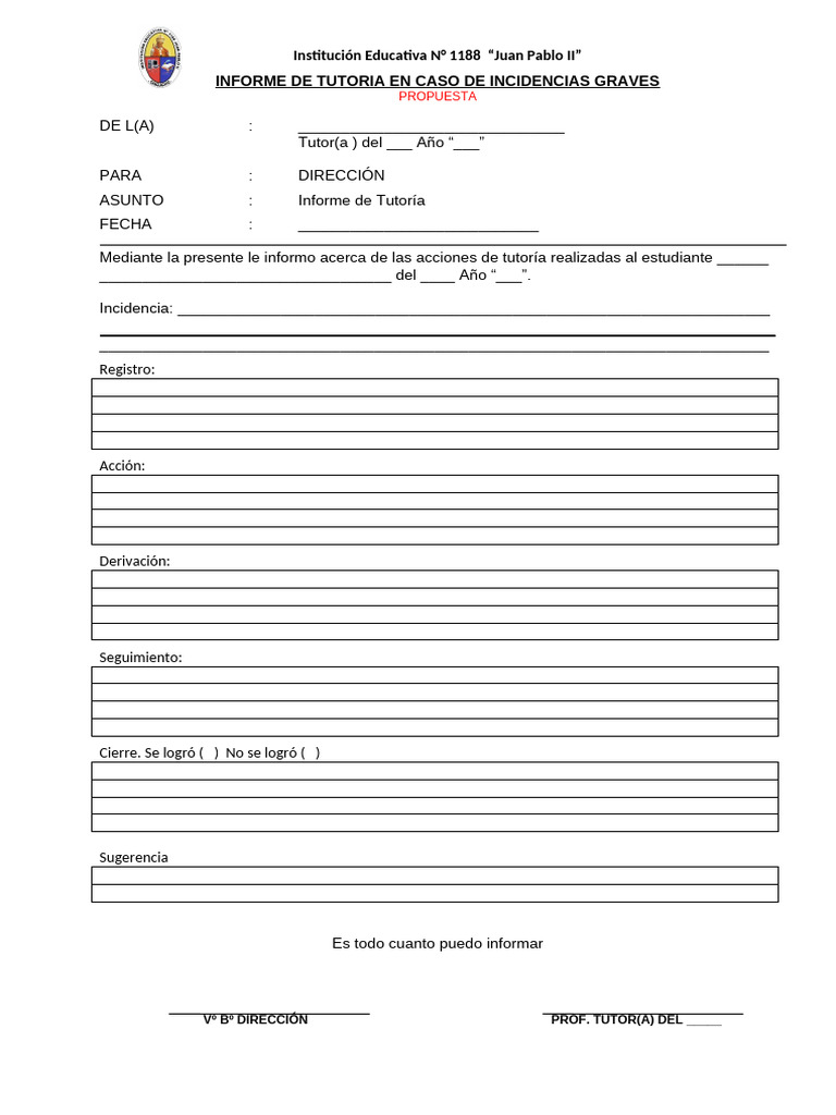 Informe Tutoria Bimestral | PDF