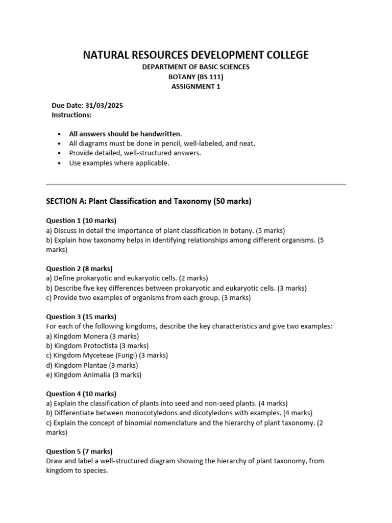 BOTANY (BS 111) Assignment 2025 | PDF | Leaf | Biology