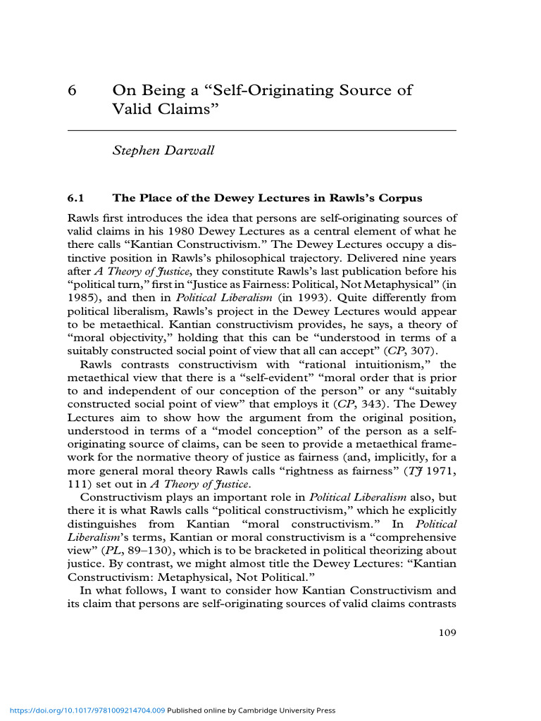 DARWALL - On Being A "Self-Originating Source of Valid Claims" | PDF ...
