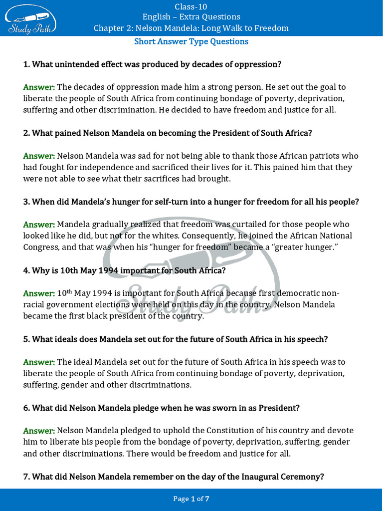 Short Answer Type Questions | PDF | Apartheid | Nelson Mandela