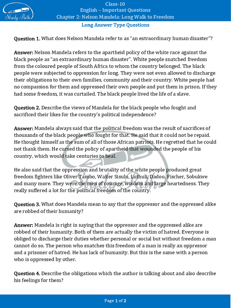 Long Answer Type Questions | PDF | Nelson Mandela