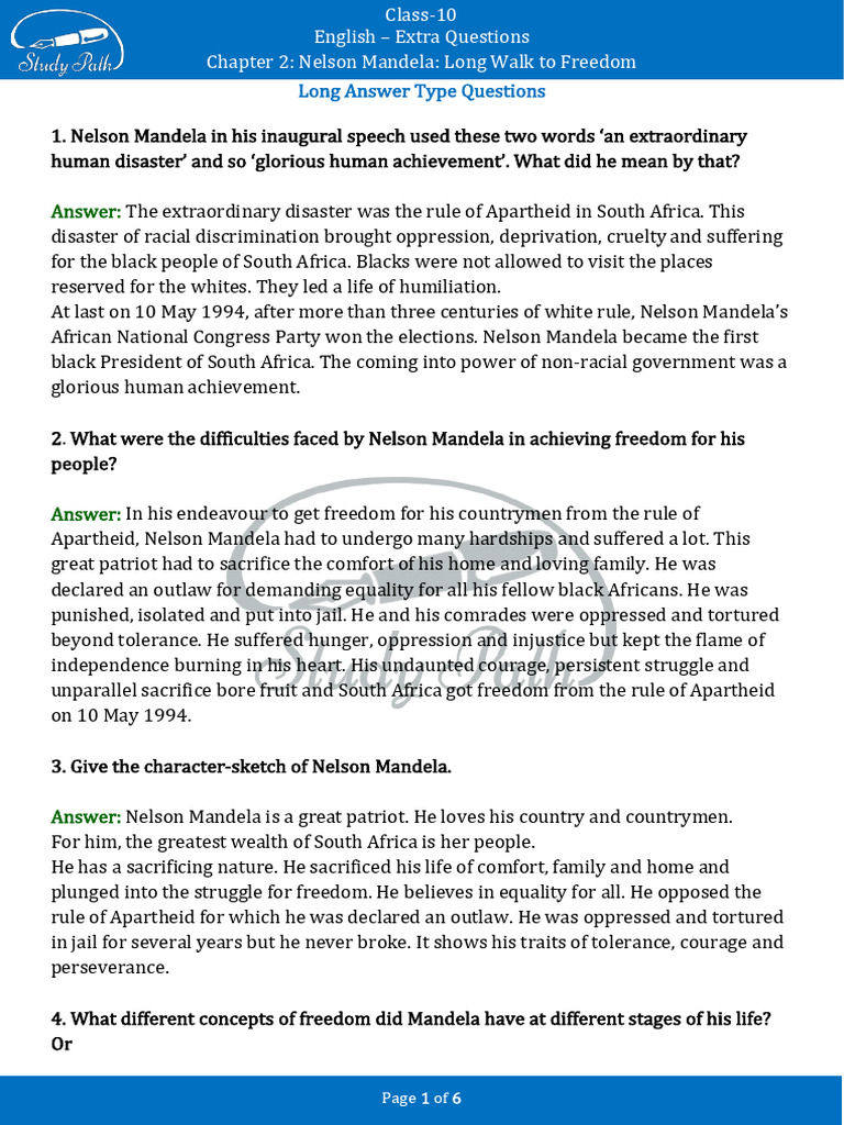 Long Answer Type Questions | PDF | Apartheid | Nelson Mandela