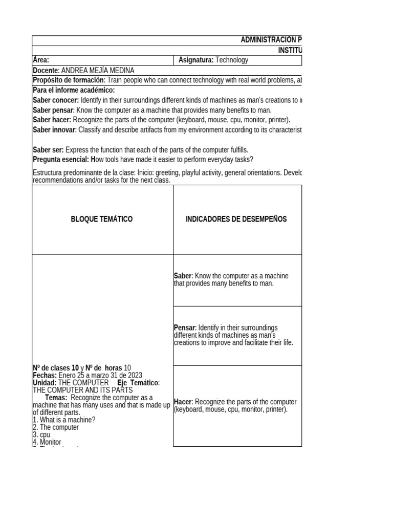 Plan de area technology 1° y 2° (2) m | PDF | Computing | Human Communication