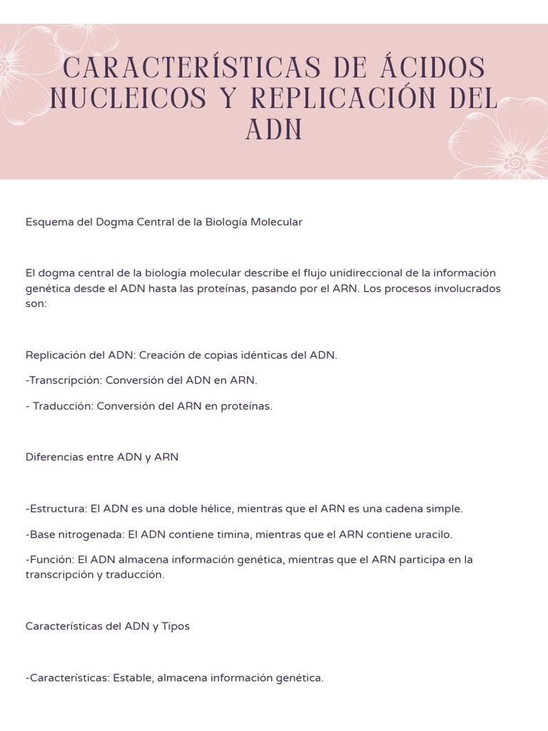 Características de ácidos nucleicos y replicación del ADN.pdf | PDF | Rna | Adn