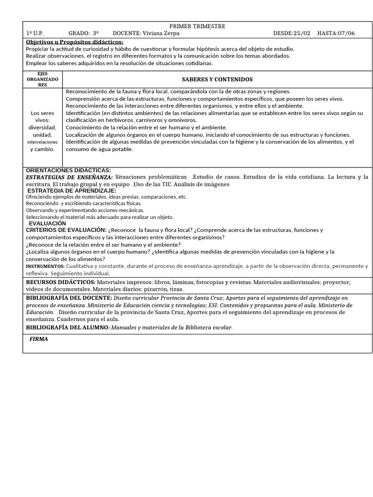 Planificación Anual 3º Grado Ciencias | PDF | Enseñando | Plan de estudios