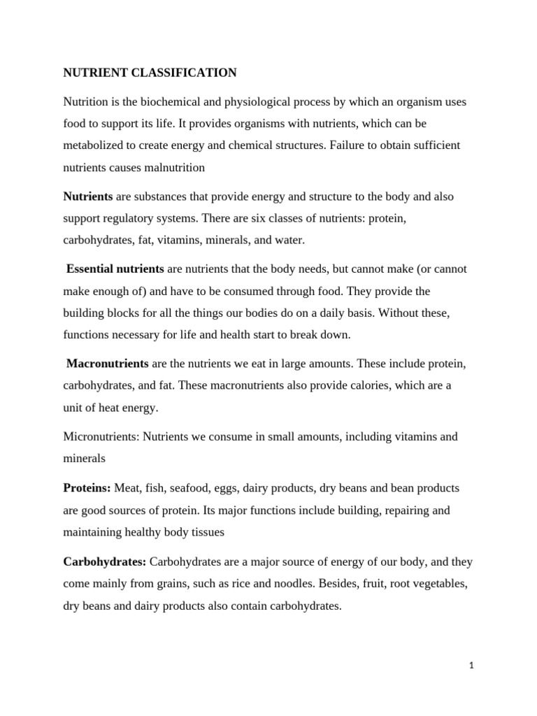 Nutrient Classification Overview | PDF | Nutrients | Vitamin