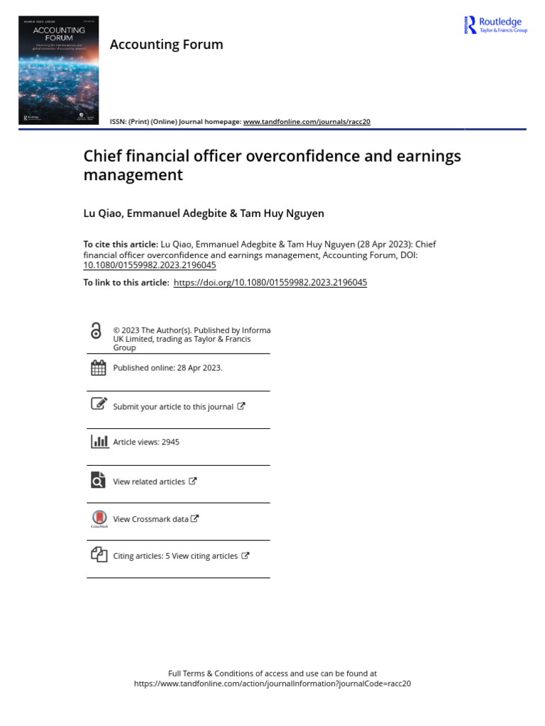 Chief Financial Officer Overconfidence and Earnings Management | PDF ...