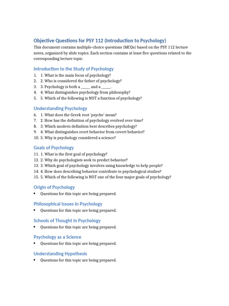 PSY 112 Objective Questions | PDF