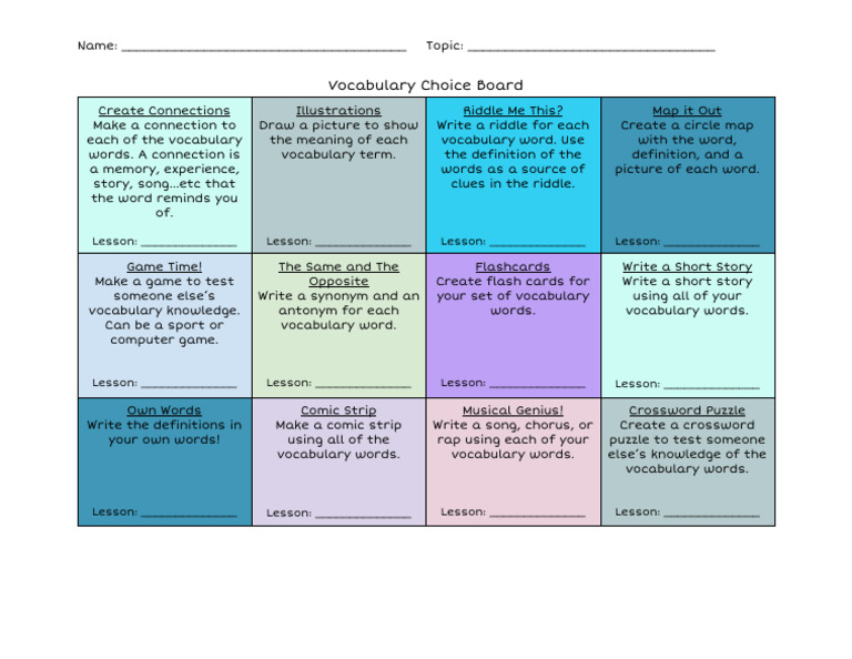 Elaine Li - Copy of Vocabulary Choice Board 2 | PDF