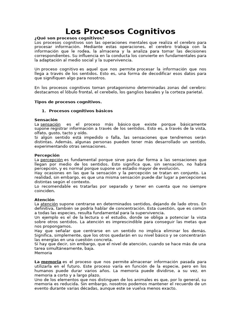 Los Procesos Cognitivos | PDF | Pensamiento | Aprendizaje