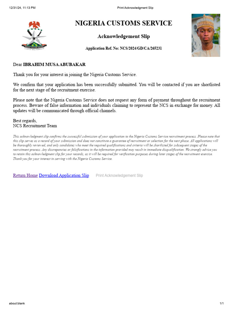 DAN KHALIL Print Acknowledgment Slip | PDF