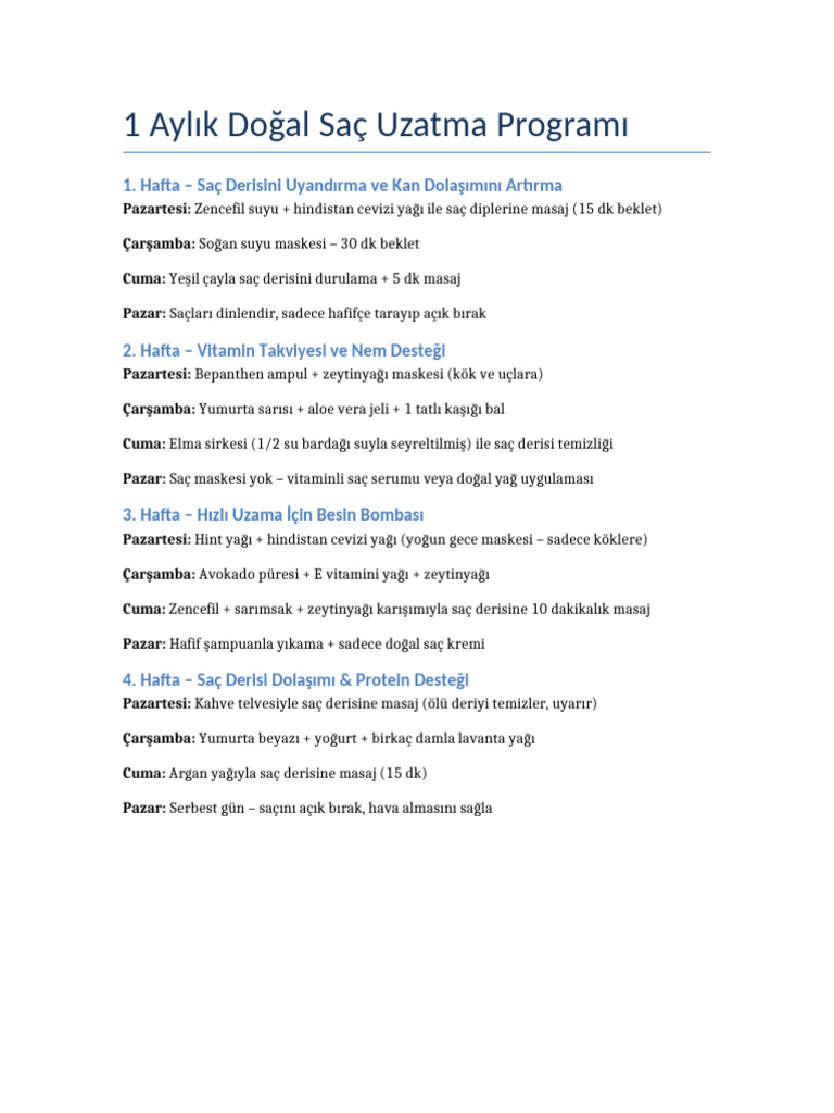 1 Aylik Sac Uzatma Programi | PDF