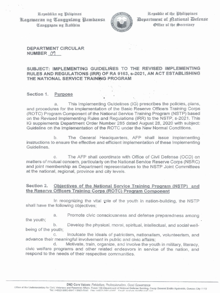 Circular NR 09 Revised Irr NSTP | PDF