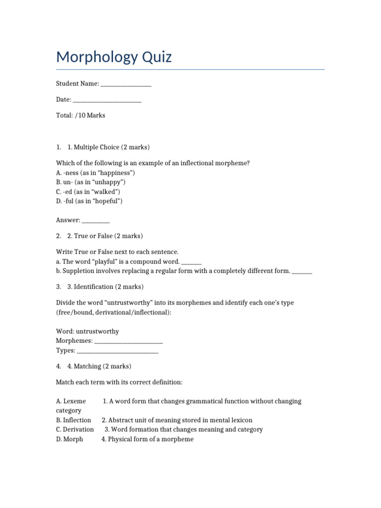 Morphology Quiz Halooma | PDF