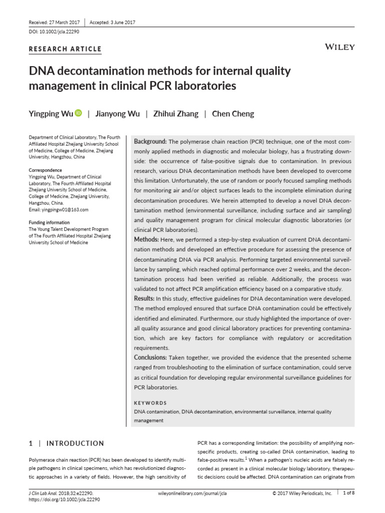 DNA Decontamination Methods For Internal Quality Management in Clinical ...