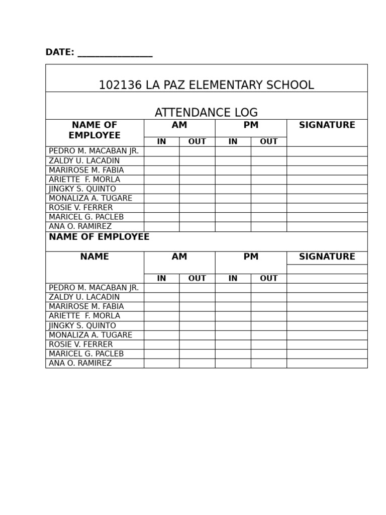 La Paz Elementary Attendance Log | PDF