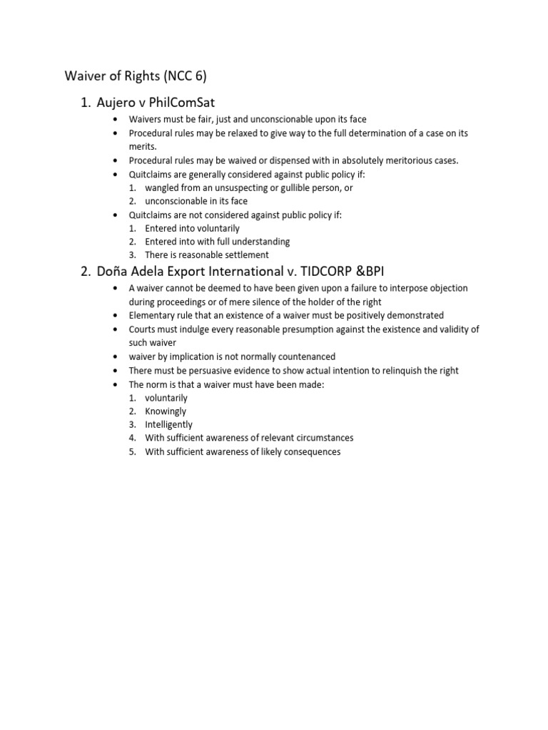Waiver of Rights case ratio summary | PDF