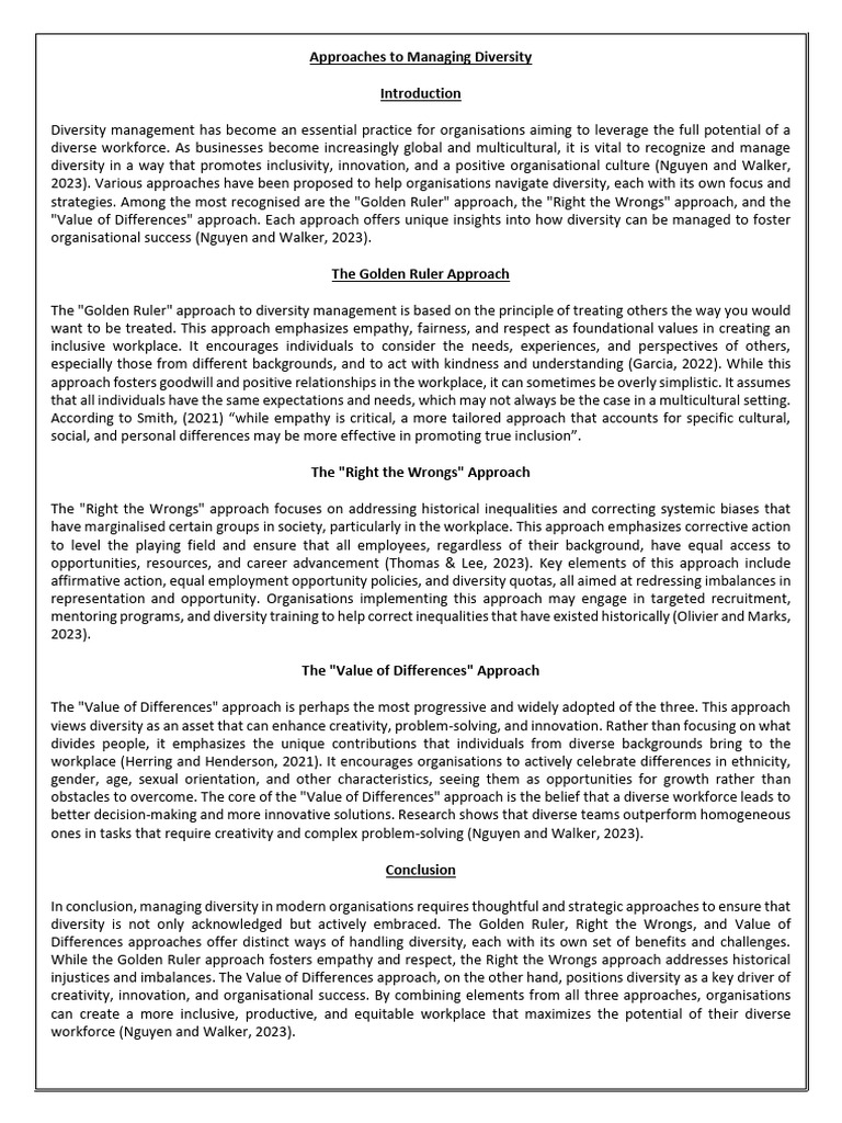 Key Approaches to Diversity Management | PDF | Diversity (Business ...