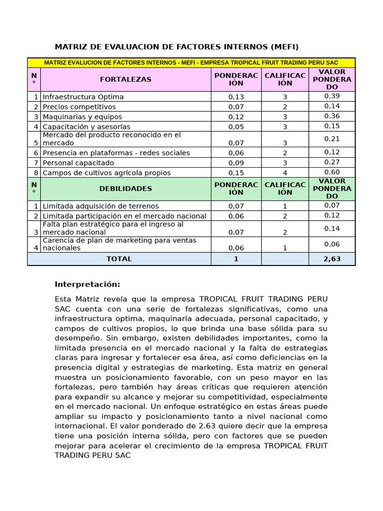 Matriz de Evaluacion de Factores Internos | PDF | Inversiones | Ciencias económicas