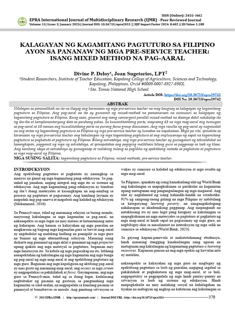 Kalagayan NG Kagamitang Pagtuturo Sa Filipino | PDF