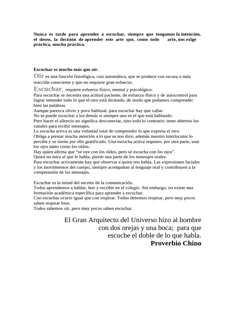 Aprender A Escuchar | PDF