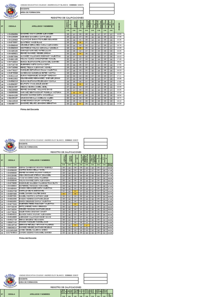 Sabanas II Momemto 2024-2025 Promedios | PDF